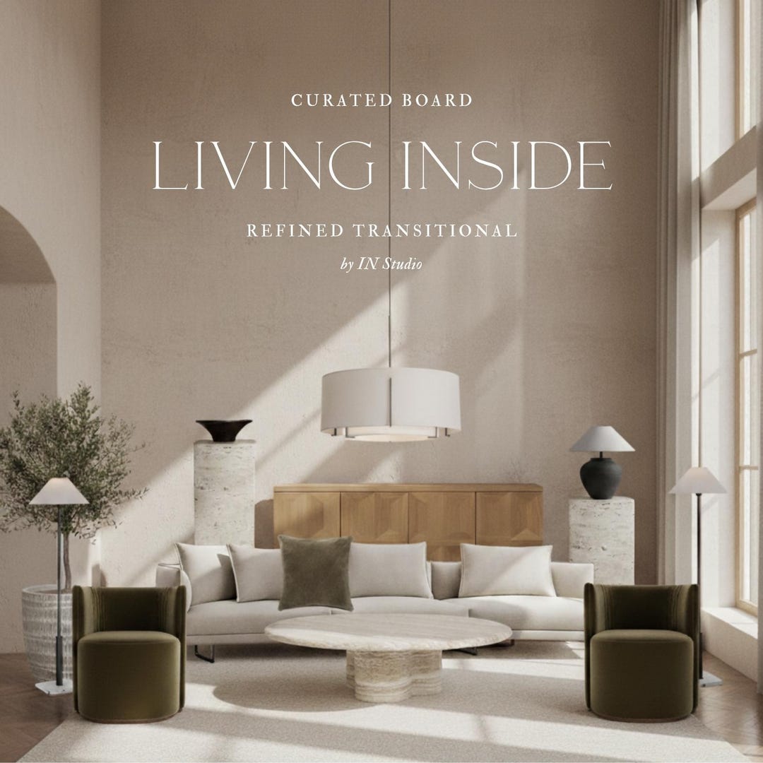 Refined Transitional Living Room Design Style Kit: Mood Board ...