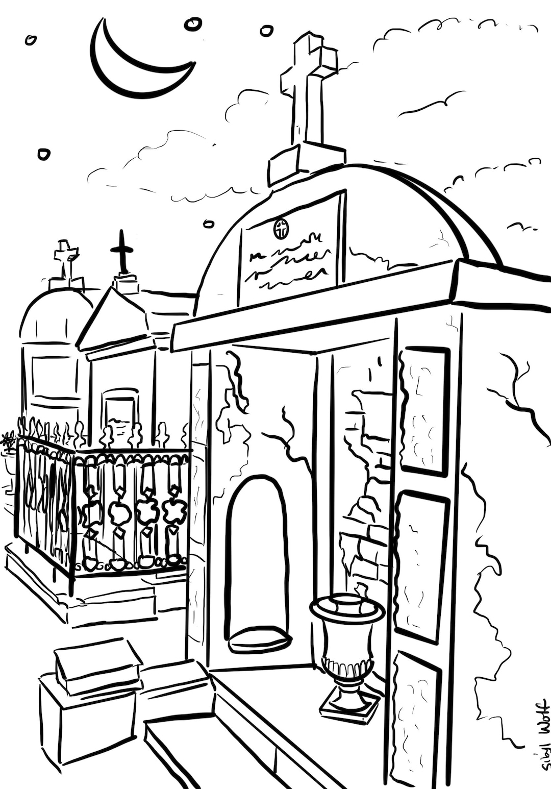 New Orleans Cemetery Download Printable Coloring Page Nola Graveyard St ...