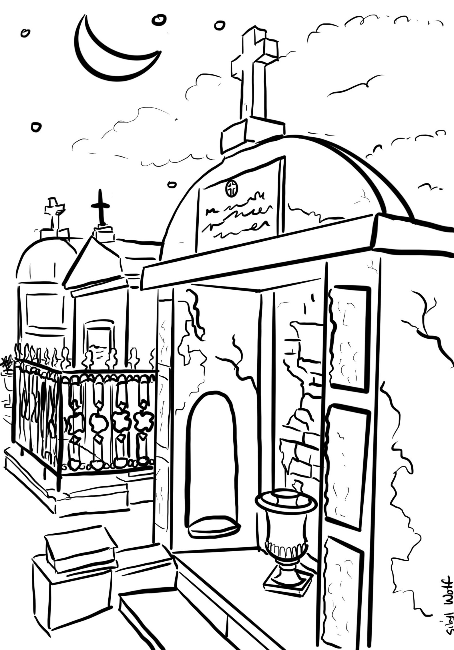 New Orleans Cemetery Download Printable Coloring Page Nola Graveyard St ...