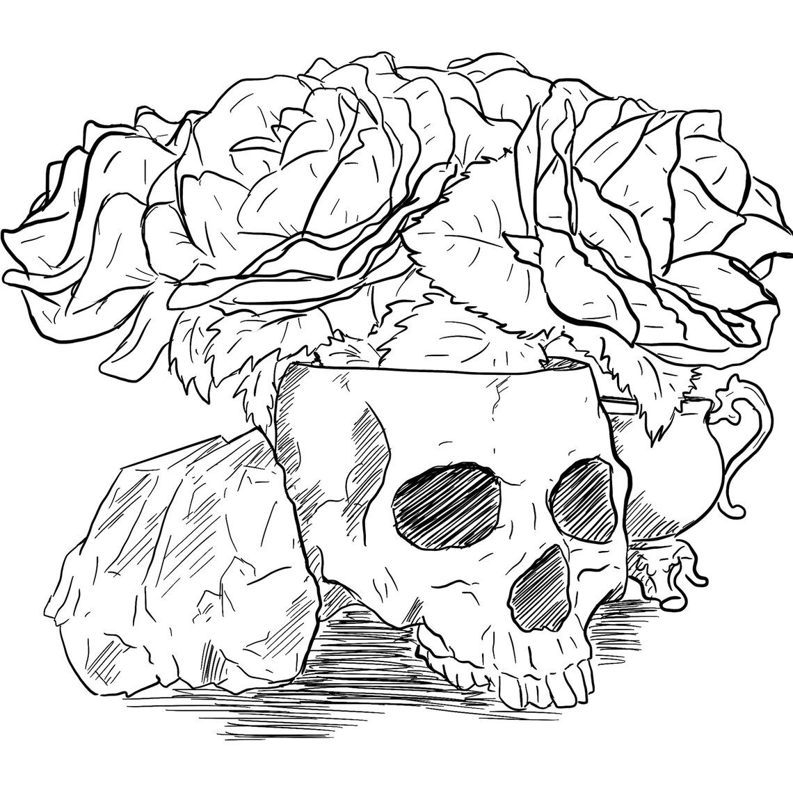 Flower Skull Download Printable Coloring Page Downloadable Pagan ...