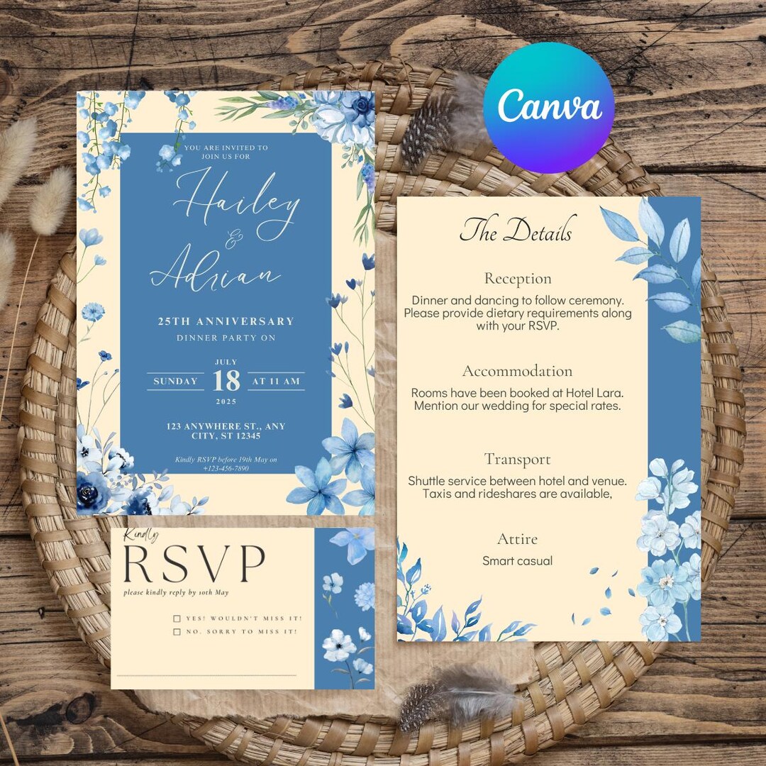 Editable Custom Wedding Invitation Suit: Floral Printable Digital ...