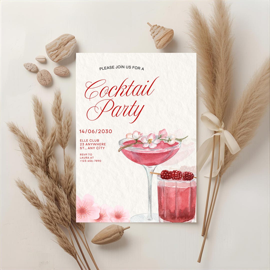 Elegant Cocktail Party Invitation | Editable Template | Floral Cocktail ...