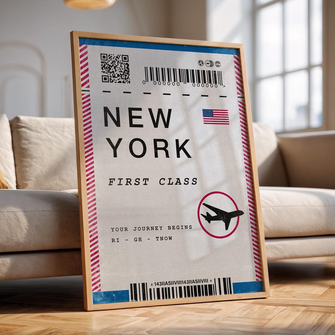 New York Boarding Pass Poster: Travel Wall Art, Wanderlust Gift ...