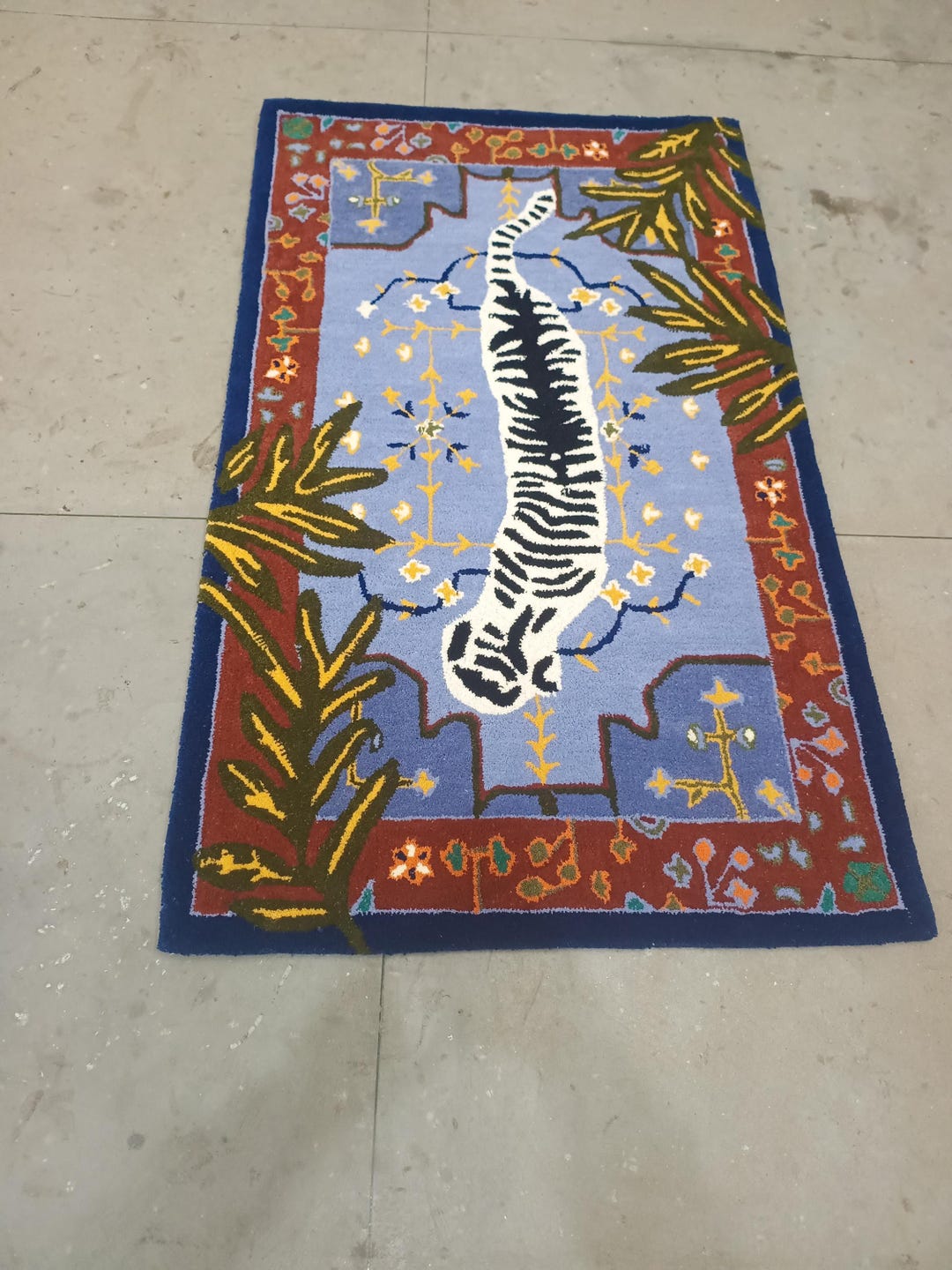 Hand Tufted Zebra Rug – Blue Jungle Safari Rug, Custom Size - Etsy
