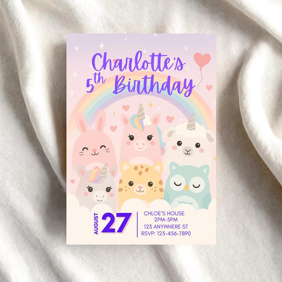 Squishmallow Birthday Invitation: Editable Plush Party Theme (canva ...