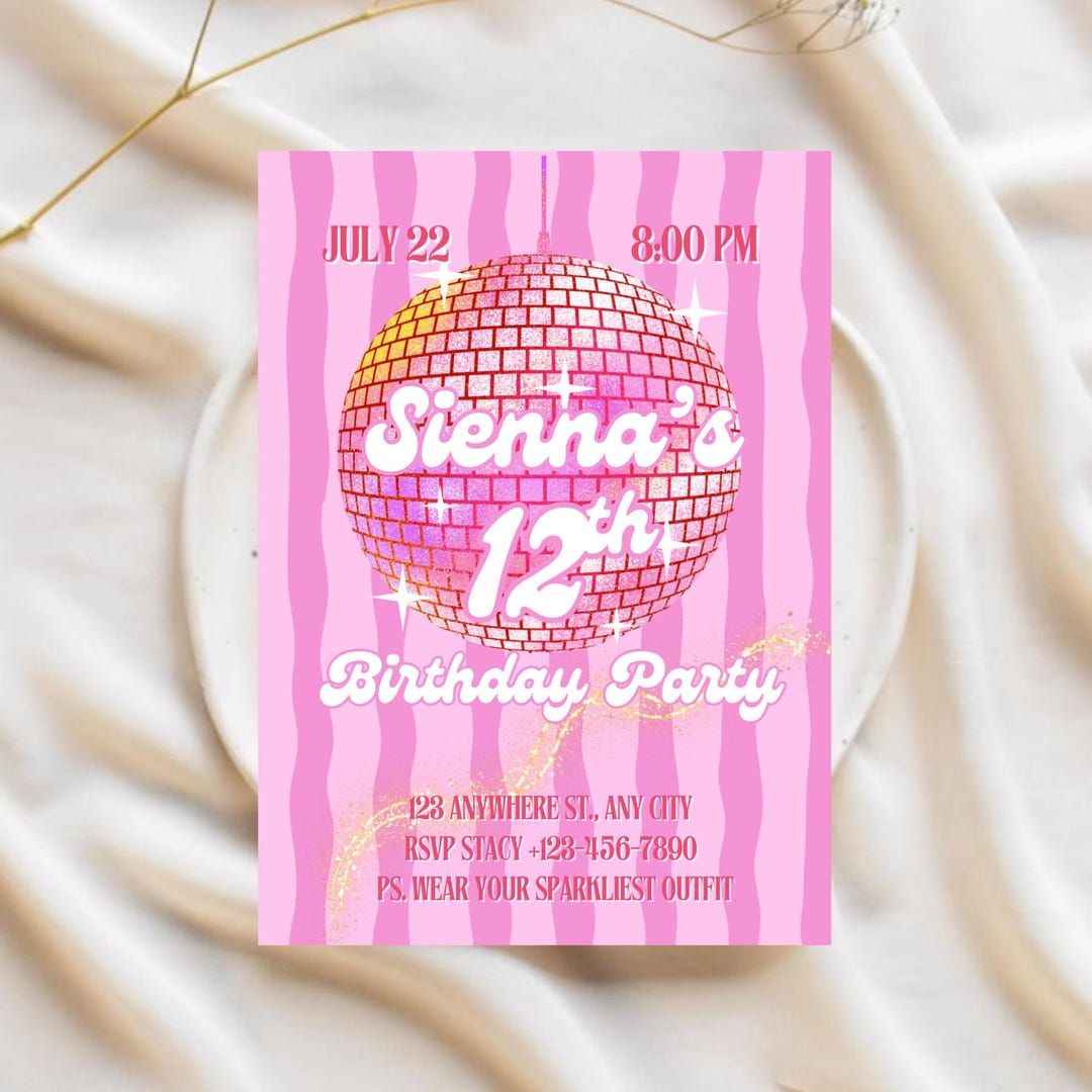 Pink Retro Disco Party Invitation: Sparkle Birthday, Dance Theme (canva ...