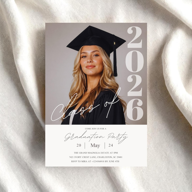 Modern Graduation Invitation Template | Editable Canva Party Invite ...