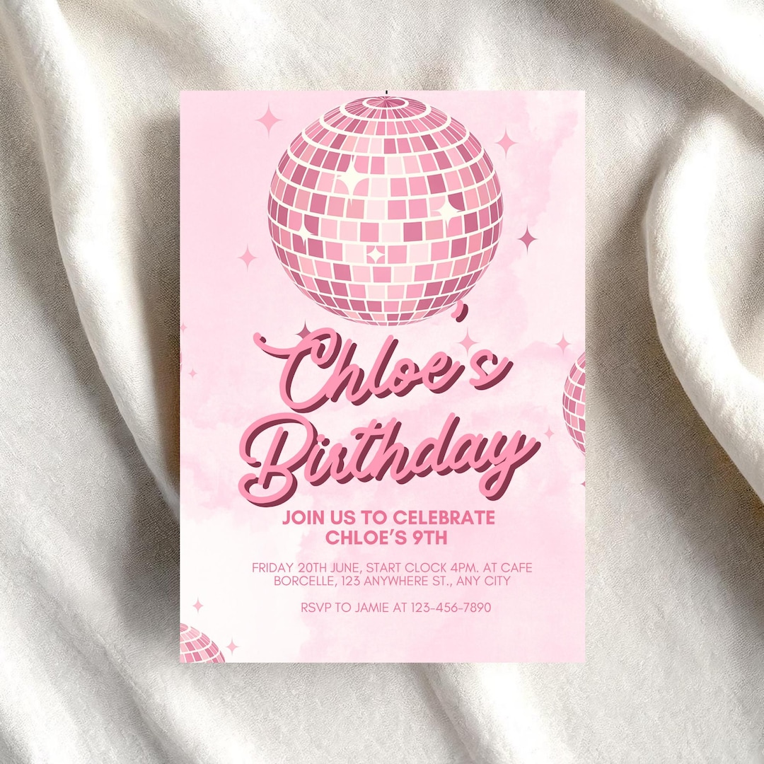 Pink Disco Party Invitation: Sparkle Birthday, Dance Theme (canva ...