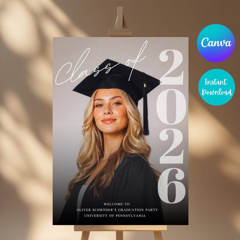 Graduation Welcome Sign With Photo Template, Editable Canva Grad Party ...