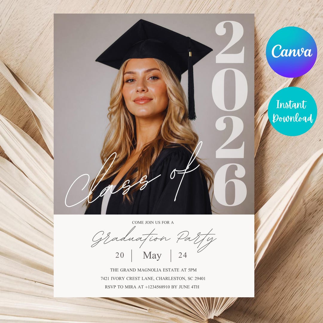 Modern Graduation Invitation Template | Editable Canva Party Invite ...