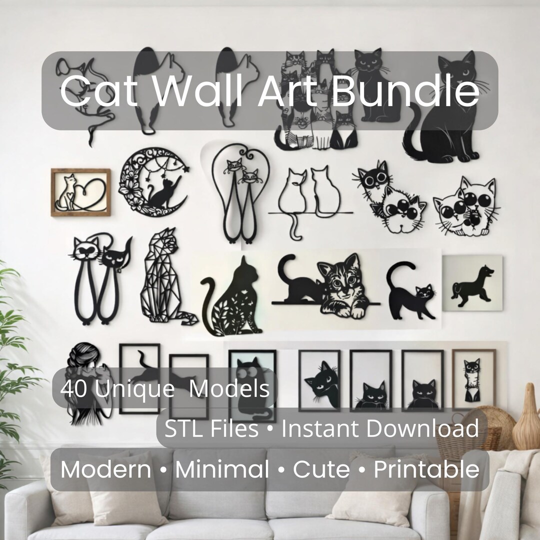 Cat Wall Art Bundle 40 STL Files | 3D Printable Cat Decor | Cat ...