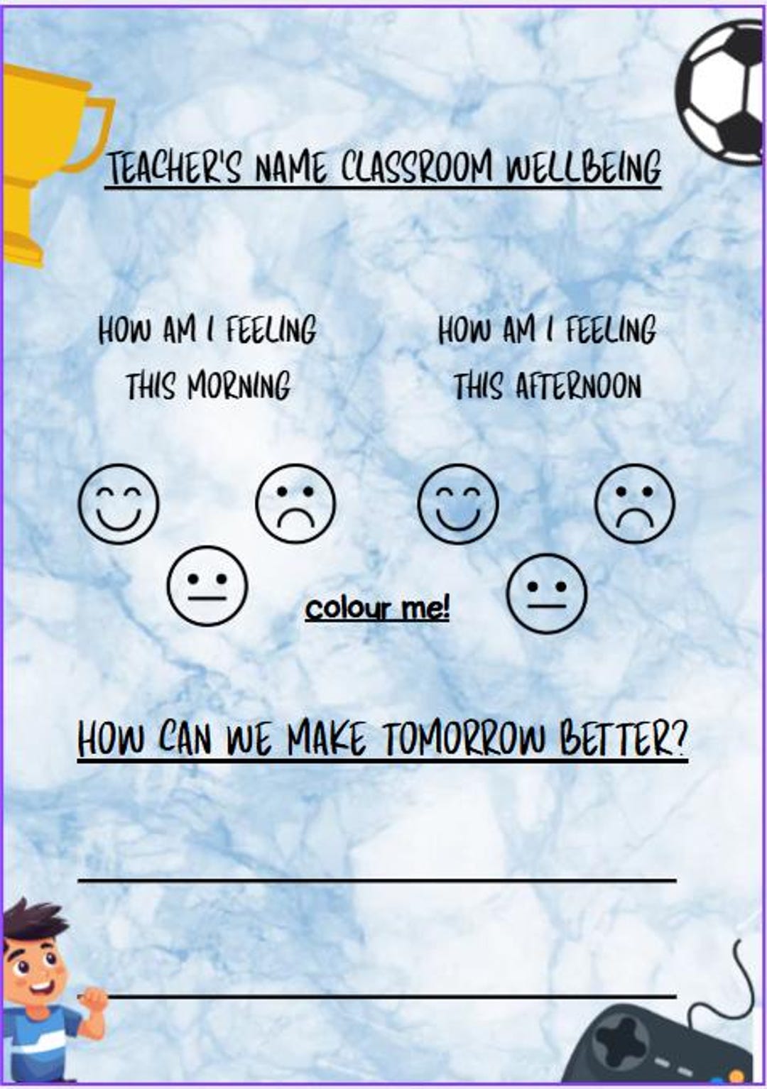Editable Wellbeing Board Printable – Kids’ Daily Mood & Feelings ...