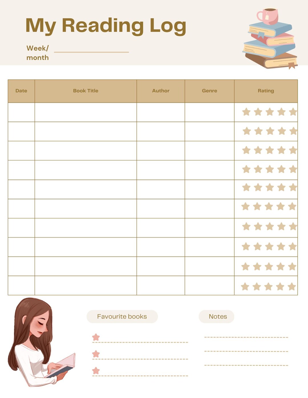 Reading Log | Book Tracker | Printable Reading Journal | Book Lover ...