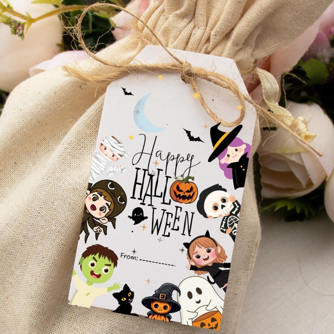 Happy Halloween Gift Tags, Printable Trick or Treat Tags, Spooky Party ...
