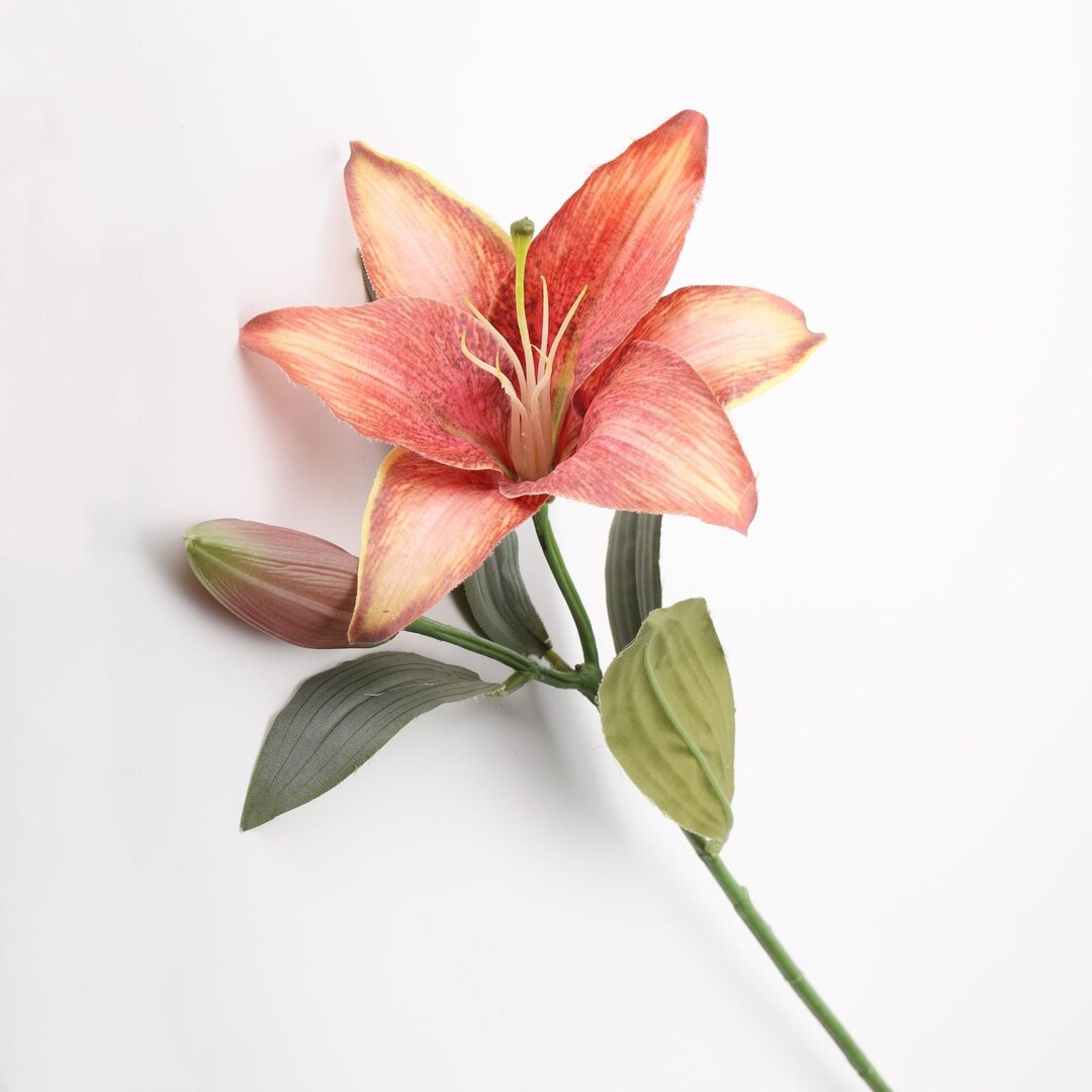 20.5 Inch Artificial Double Lily, Preserved Flower With Two Blooms, a ...