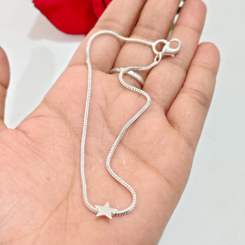 925 Sterling Silver Star Chain Handmade Anklet, Dainty Minimalist Charm ...
