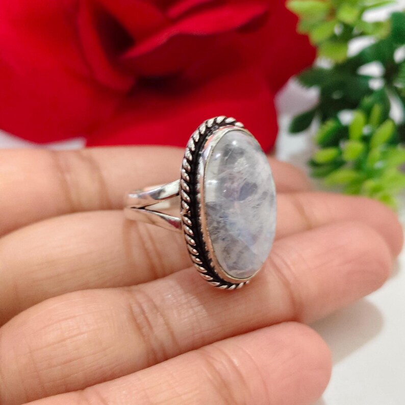 Anel com Pedra da Lua Azul Fogo, Anéis de Compromisso em Prata Indiana ...
