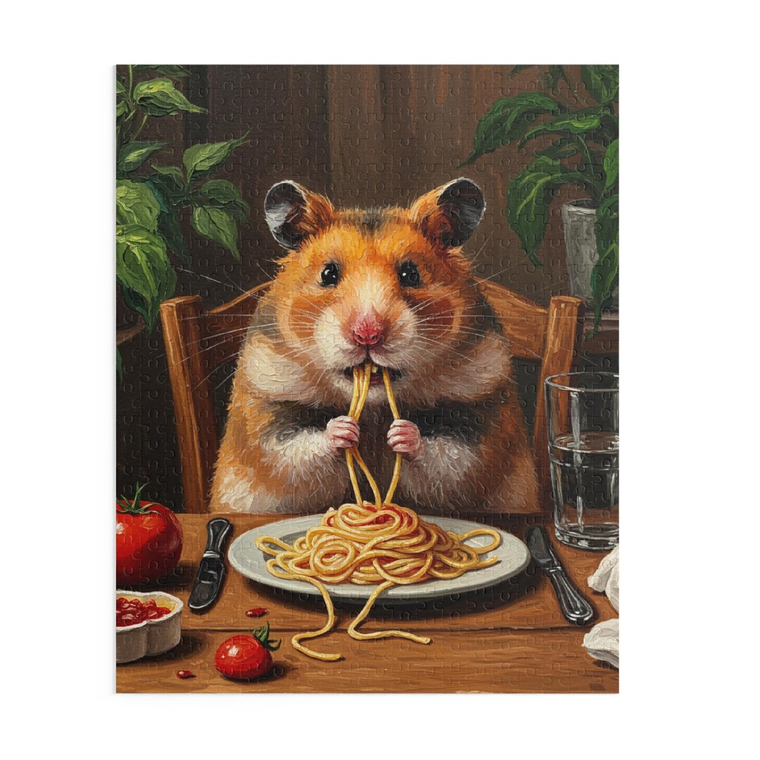 Cute Hamster Eating Spaghetti Puzzle 120 252 500 Pieces Funny Animal ...