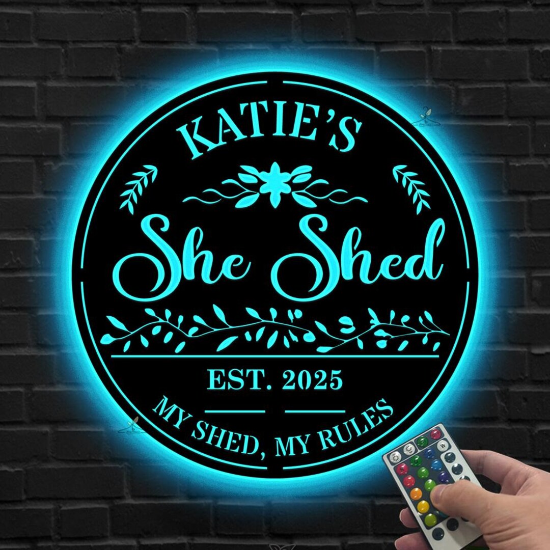 Custom Metal She Shed Sign: Led Wall Art, Garden House Decor, Woman ...