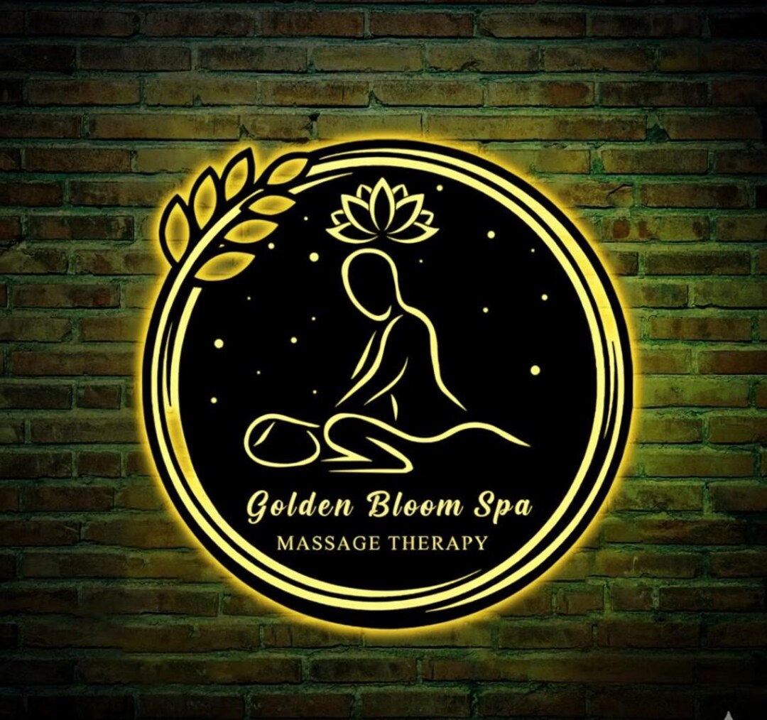 Personalized Massage Therapy Sign With LED Light, Round Lotus Metal Art ...