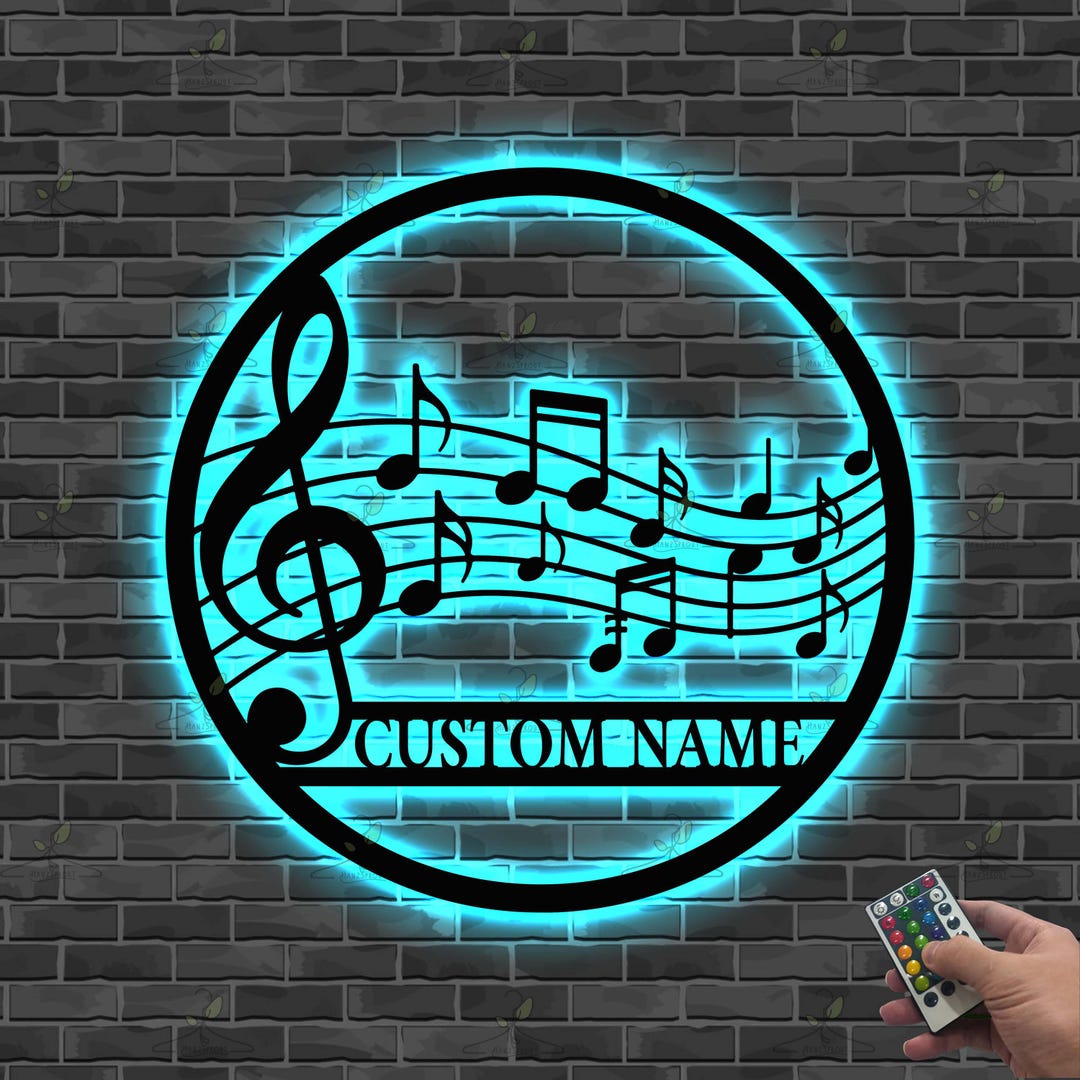 Personalized Music Note LED Metal Sign, Custom Name Treble Clef Art ...