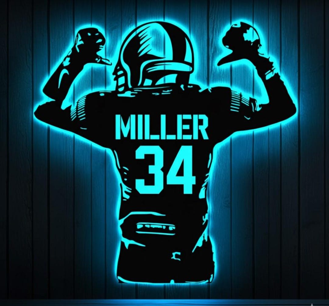 Personalized Football Player LED Sign, Custom American Football Metal ...