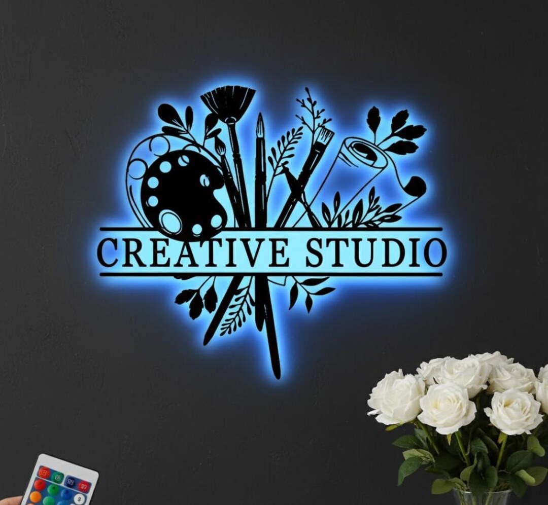 Custom Art Studio Sign, Creative Space Decor LED Light, Painting Tools ...