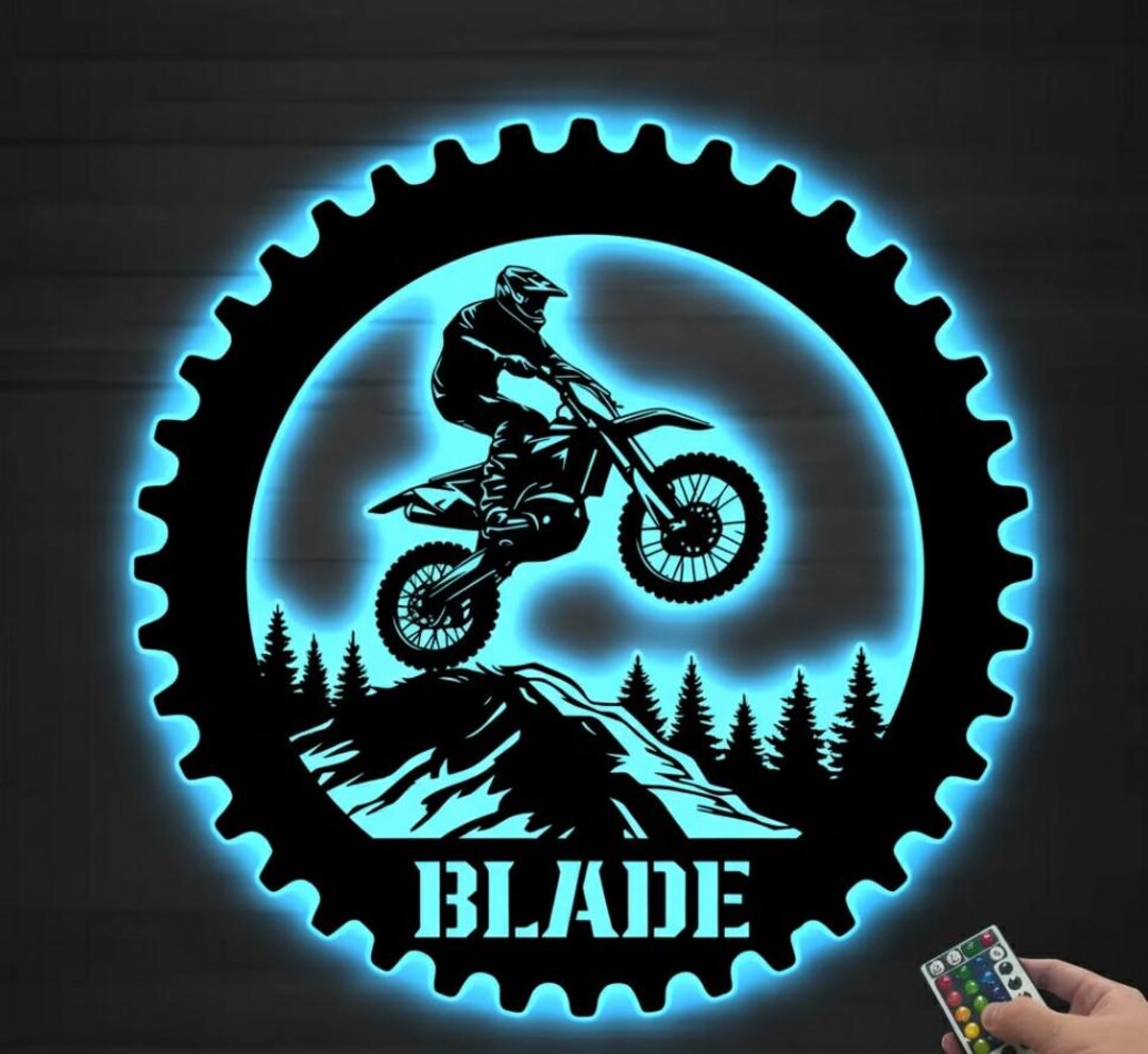 Custom Motocross LED Metal Sign, Personalized Dirt Bike Garage Decor ...