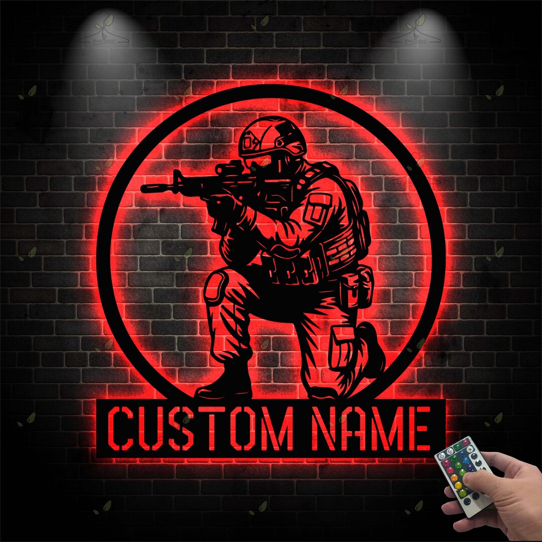 Veteran Custom Sign: Soldier Wall Art, LED Name Plaque, Military Home ...