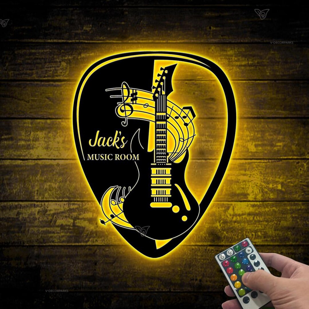 Custom Metal Guitar Sign: Music Studio Decor, Led Wall Art, Guitarist ...