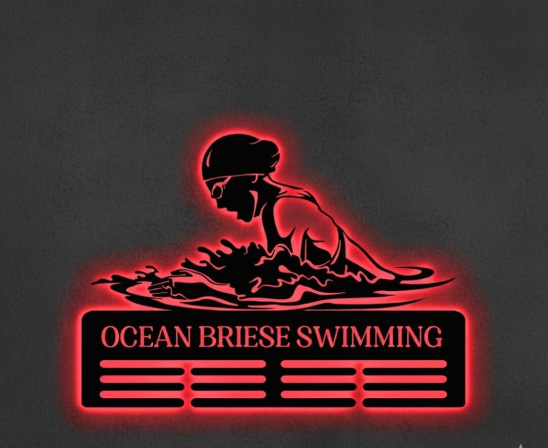 Swimming Metal Wall Art With Light, Personalized Swimmer Silhouette ...