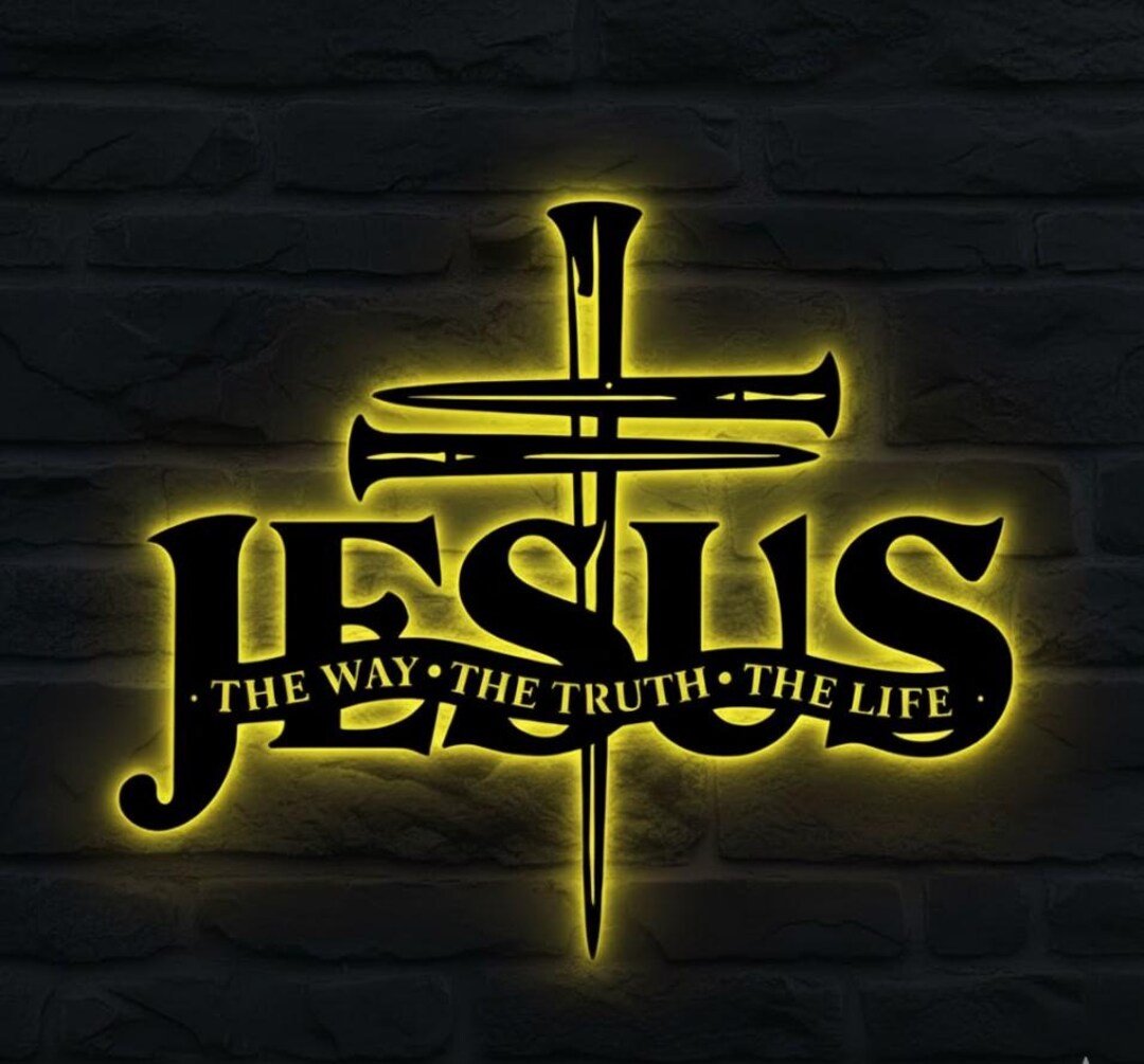 LED Jesus Cross Metal Wall Art, Christian Home Decor, Nail Cross Sign ...
