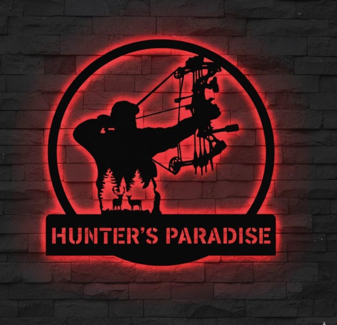 Custom Hunting Club Name Sign With LED Light, Bow Hunter Silhouette ...