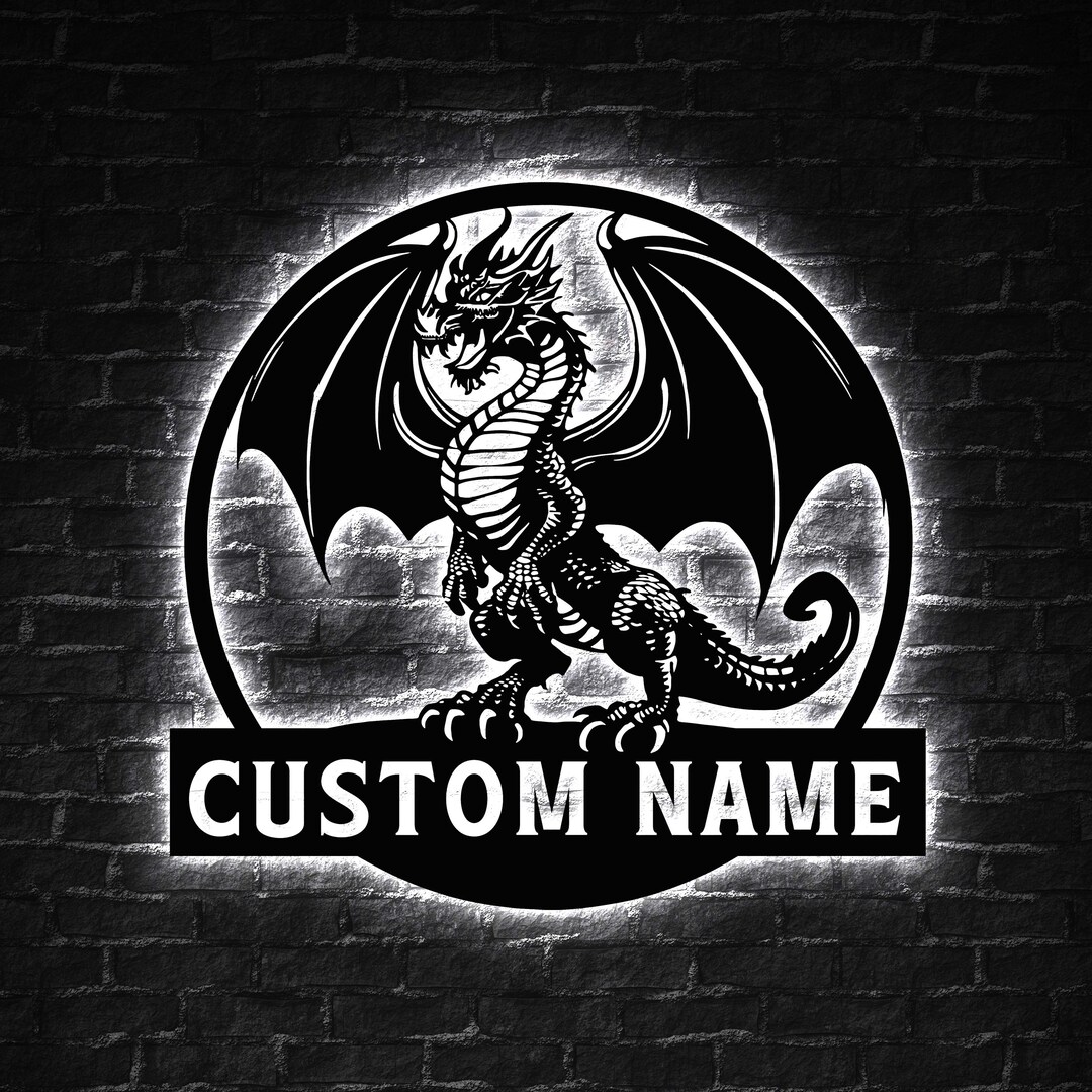 Custom Metal Fantasy Sign: Personalized Dragon Wall Art Mythical Home ...