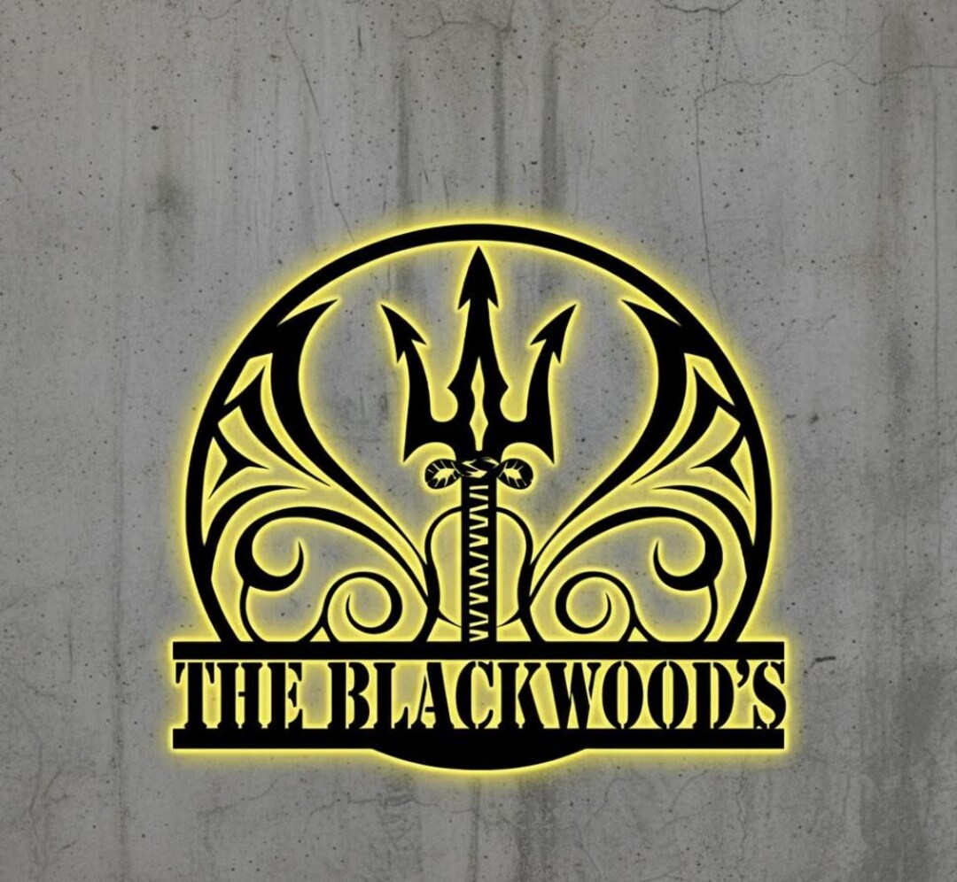 Backlit Metal Trident Monogram LED Sign, Custom Family Name Wall Decor ...