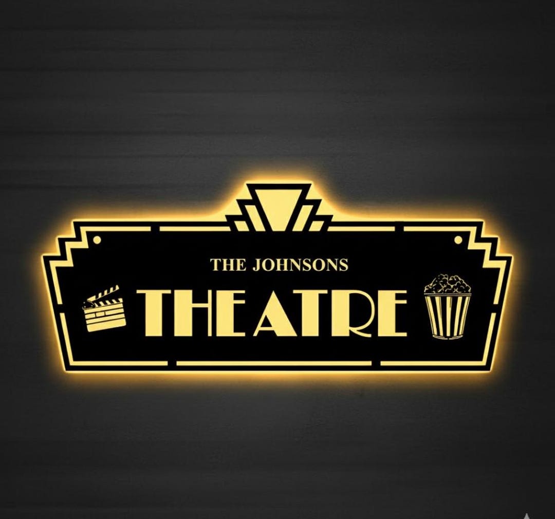 Custom Movie Room LED Light, Personalized Family Name Theater Sign,art ...