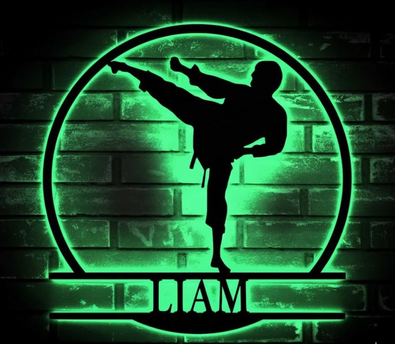 Taekwondo Kick LED Sign, Custom Name Sports Metal Art, Martial Arts ...