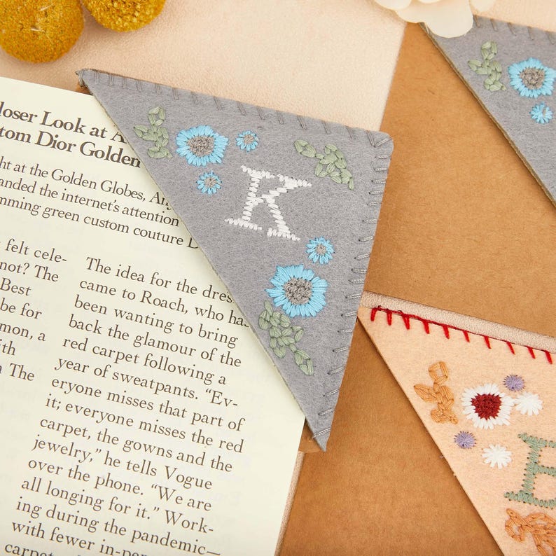 26 Letters and 4 Seasons Embroidery Felt Bookmark,personalized Hand ...