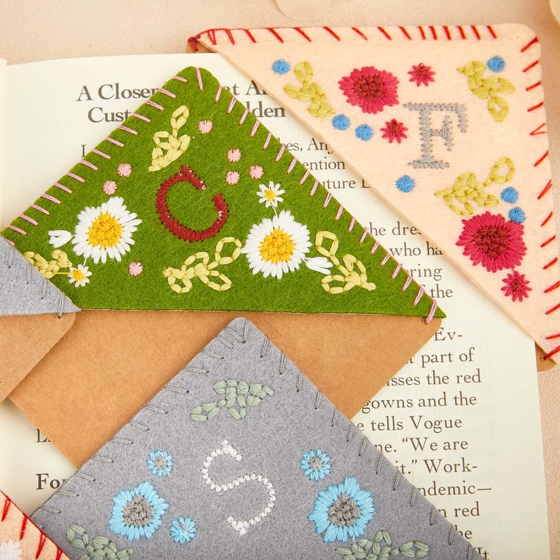 26 Letters and 4 Seasons Embroidery Felt Bookmark,personalized Hand ...