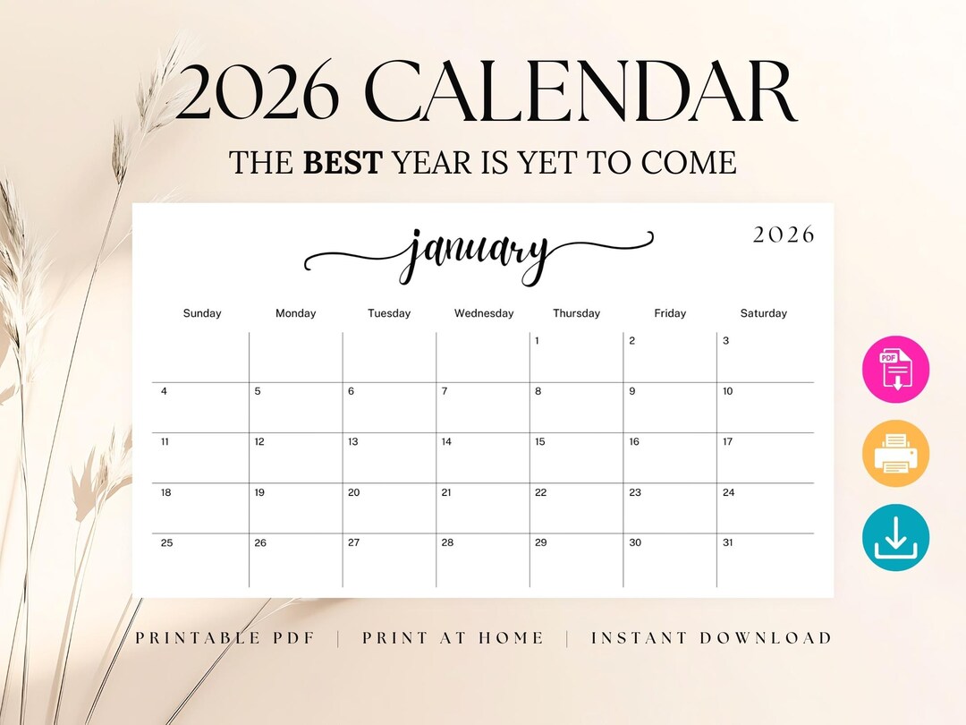 2026 Monthly Calendar, Elegant Landscape Planner (PRINTABLE PDF A4 ...