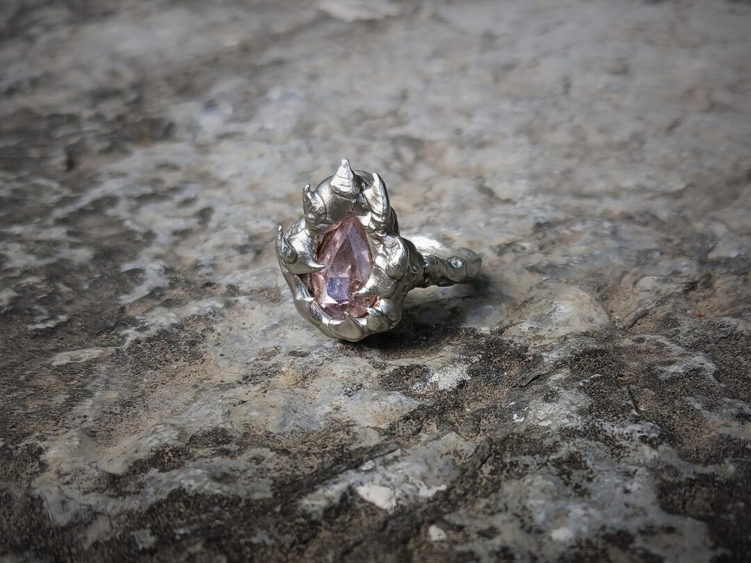 Spiky Melted Metal Ring With a Pink Crystal, Y2K Edgy Grunge Cyber Goth ...