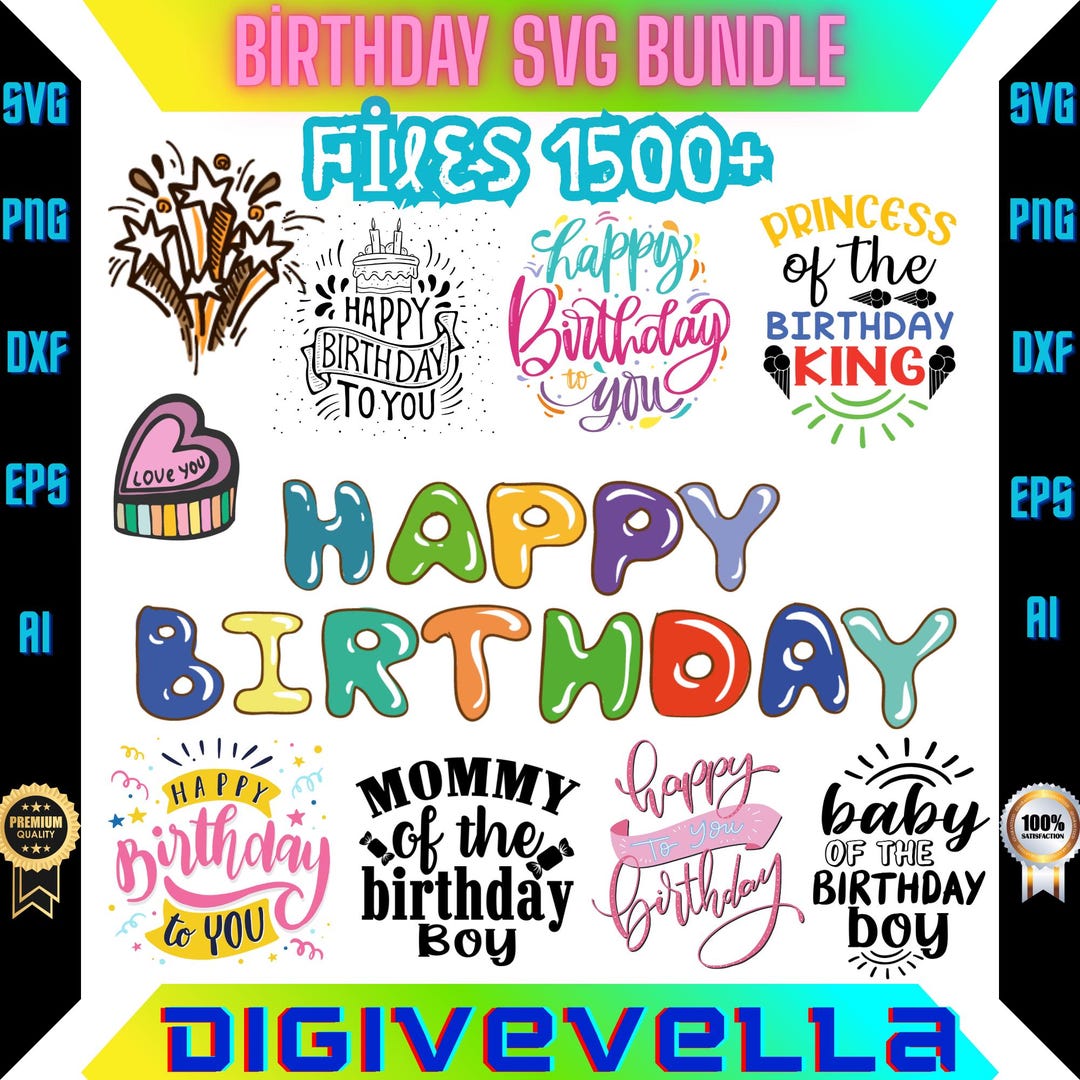 Watercolor Happy Birthday Clipart Set: SVG PNG Cricut Silhouette ...