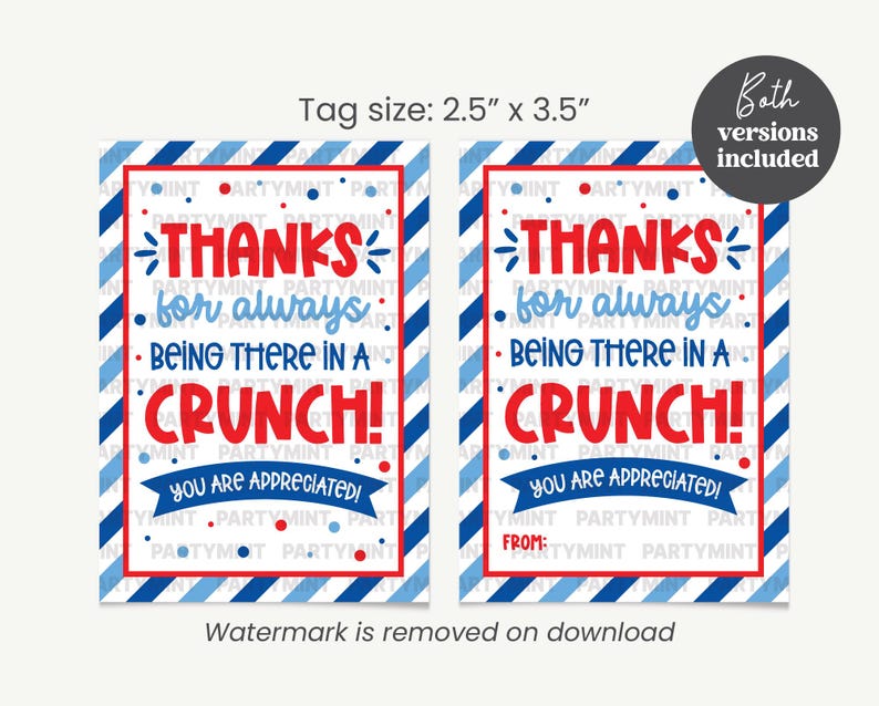Crunch Gift Tag, Chocolate Bar Printable Tag, Digital Download, Thanks ...