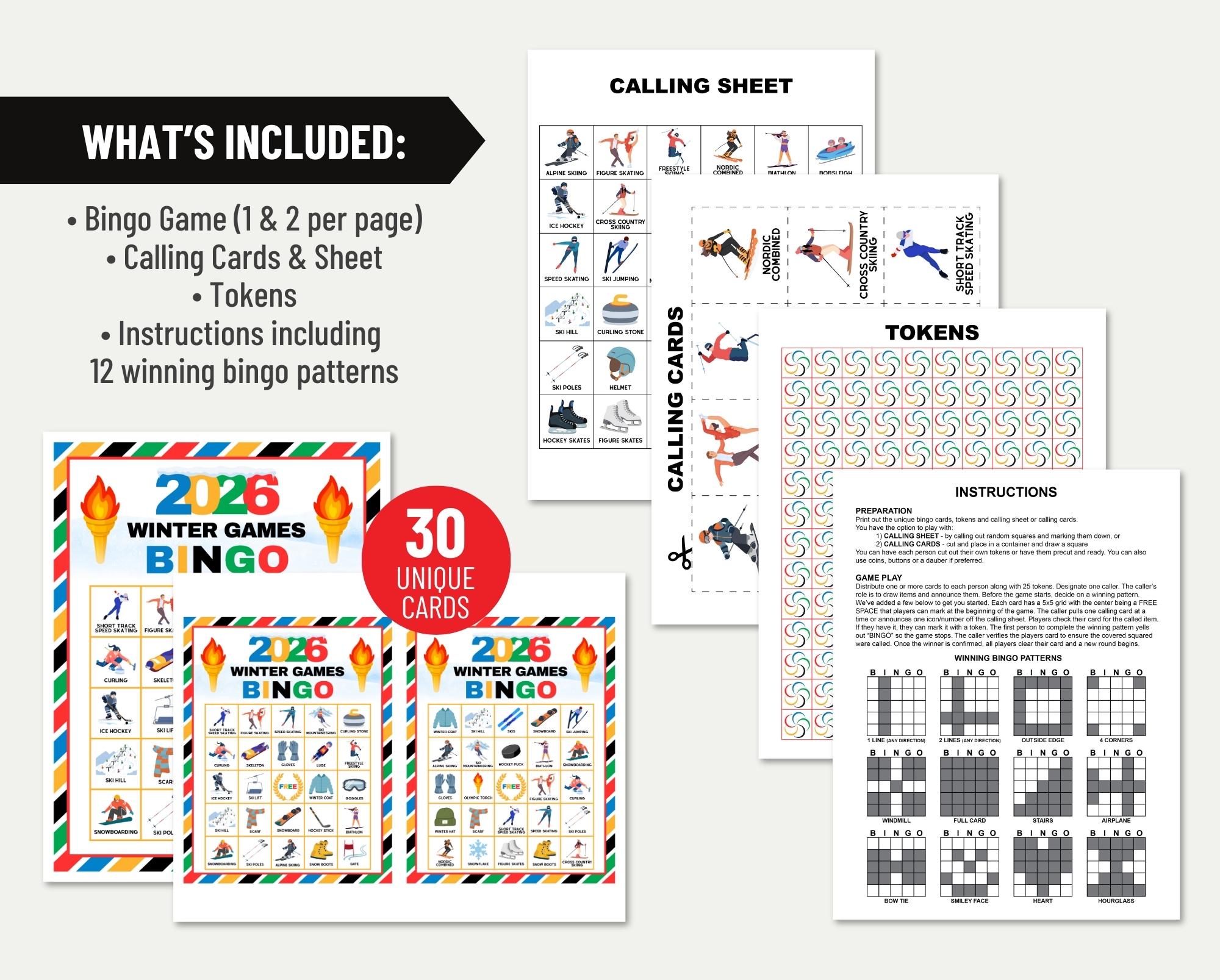 Winter Games Bingo, 30 Winter Games Bingo Cards, Printable 2026 Milan ...