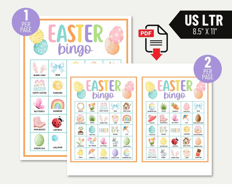 Easter Bingo, 100 Cards Easter Printable Bingo Game, Digital Download ...
