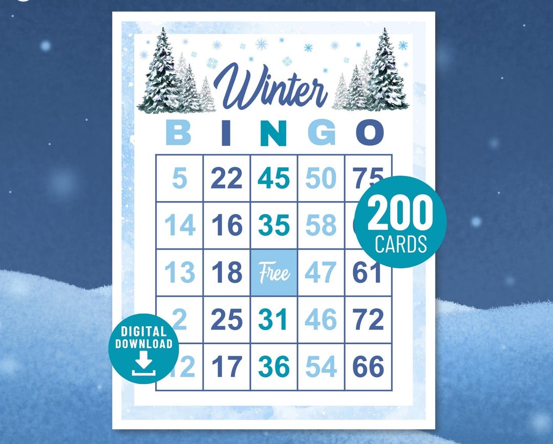Winter Bingo, 200 Cards Holiday Printable Bingo Game, Digital Download ...