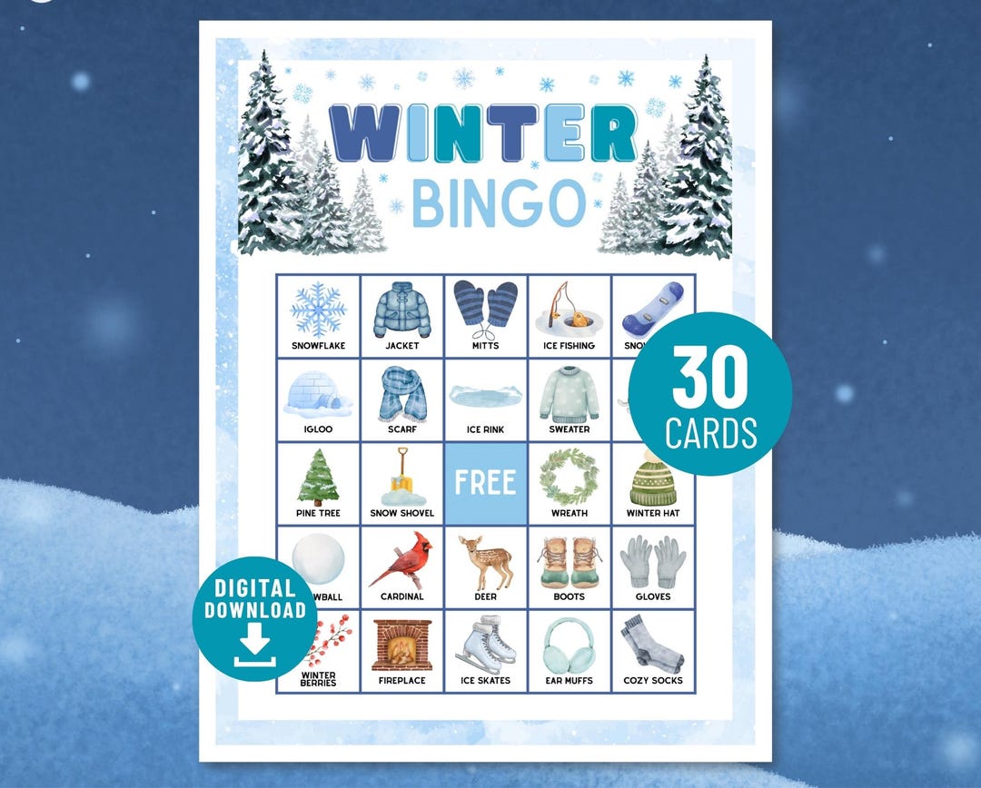 Winter Bingo, 30 Cards Holiday Printable Bingo Game, Digital Download ...