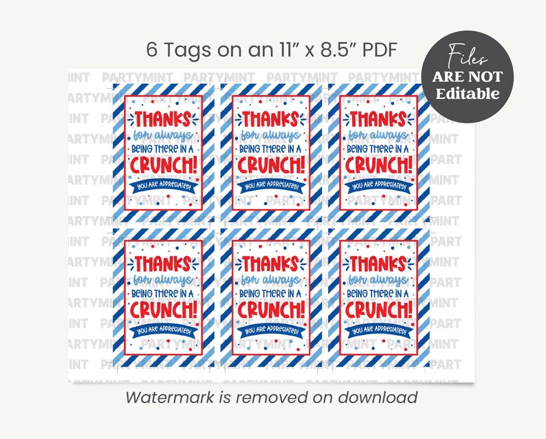 Crunch Gift Tag, Chocolate Bar Printable Tag, Digital Download, Thanks ...