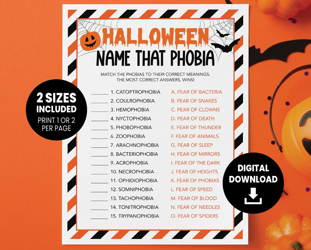 Halloween Name That Phobia Game, Printable Phobia Game, Digital ...