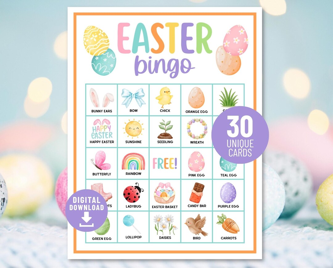 Easter Bingo, 30 Cards Easter Printable Bingo Game, Digital Download ...